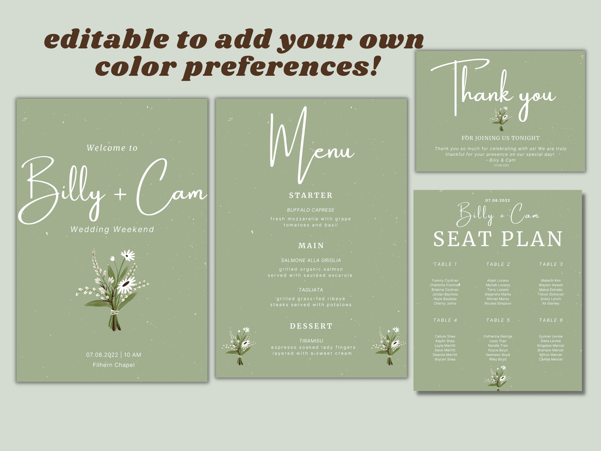 Sage Green Modern Wedding Bundle Editable Printable Templates - Etsy