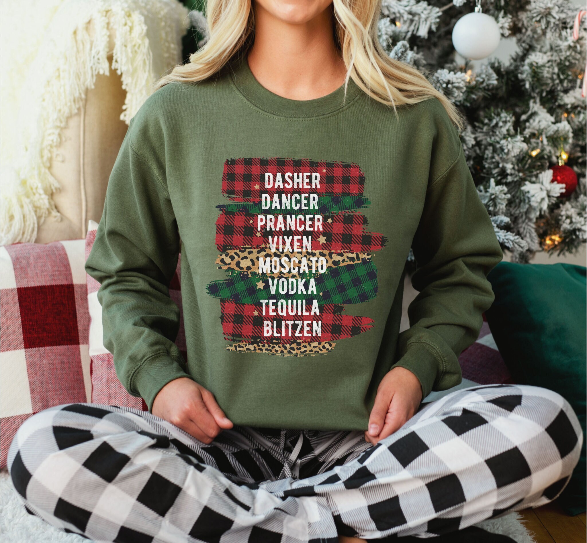 Santa's Reindeer Moscato Vodka Tequila Funny Christmas Sweatshirt ...