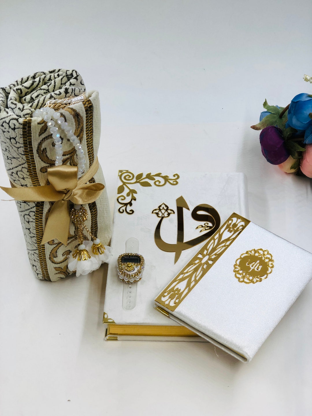Personalized Velvet Prayer Mat Quran Muslim Gift Set | Ramadan Mubarak ...