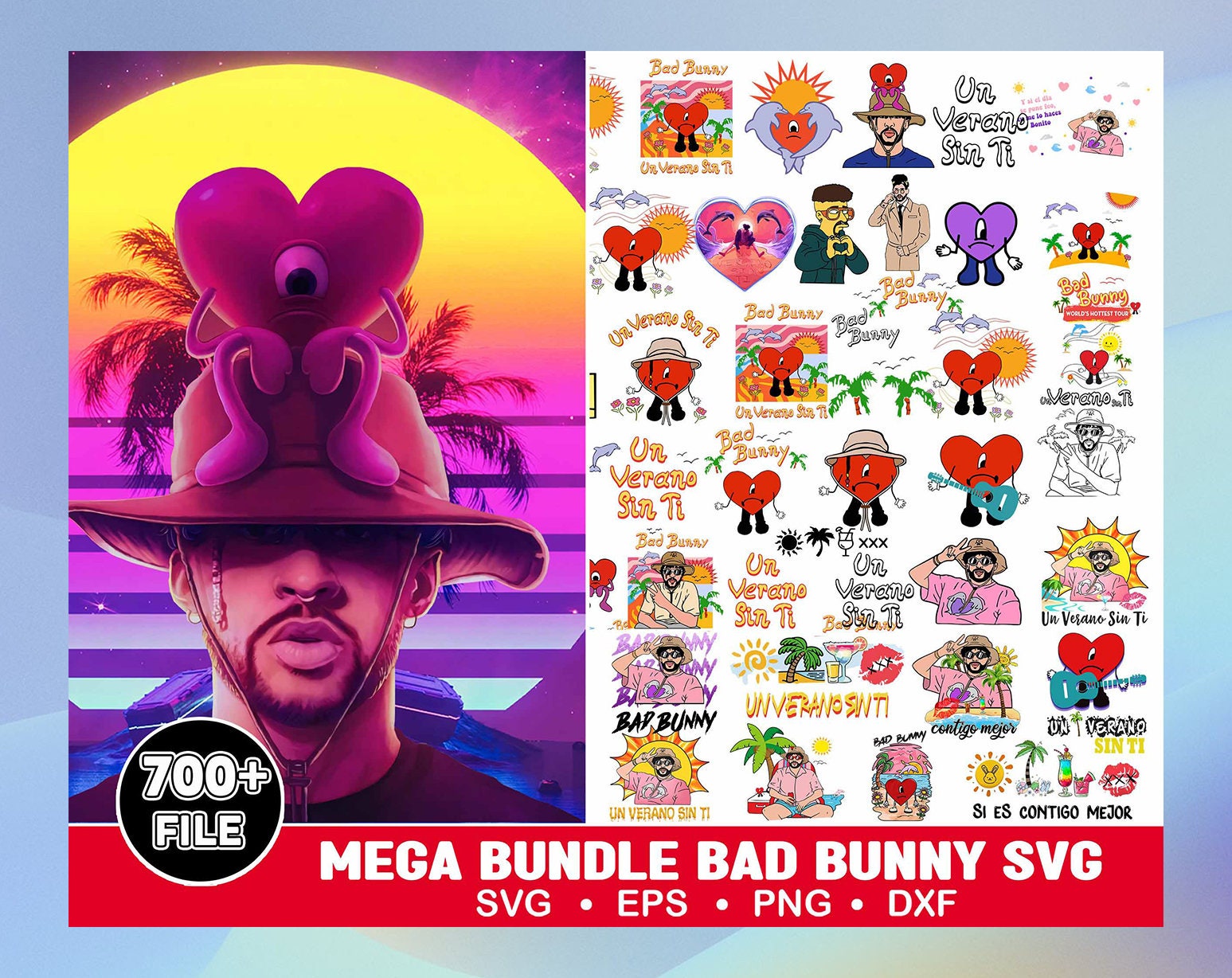 700 Bad Bunny SVG, Bad Bunny PNG Files, Bad Bunny Clipart, Face Svg for ...