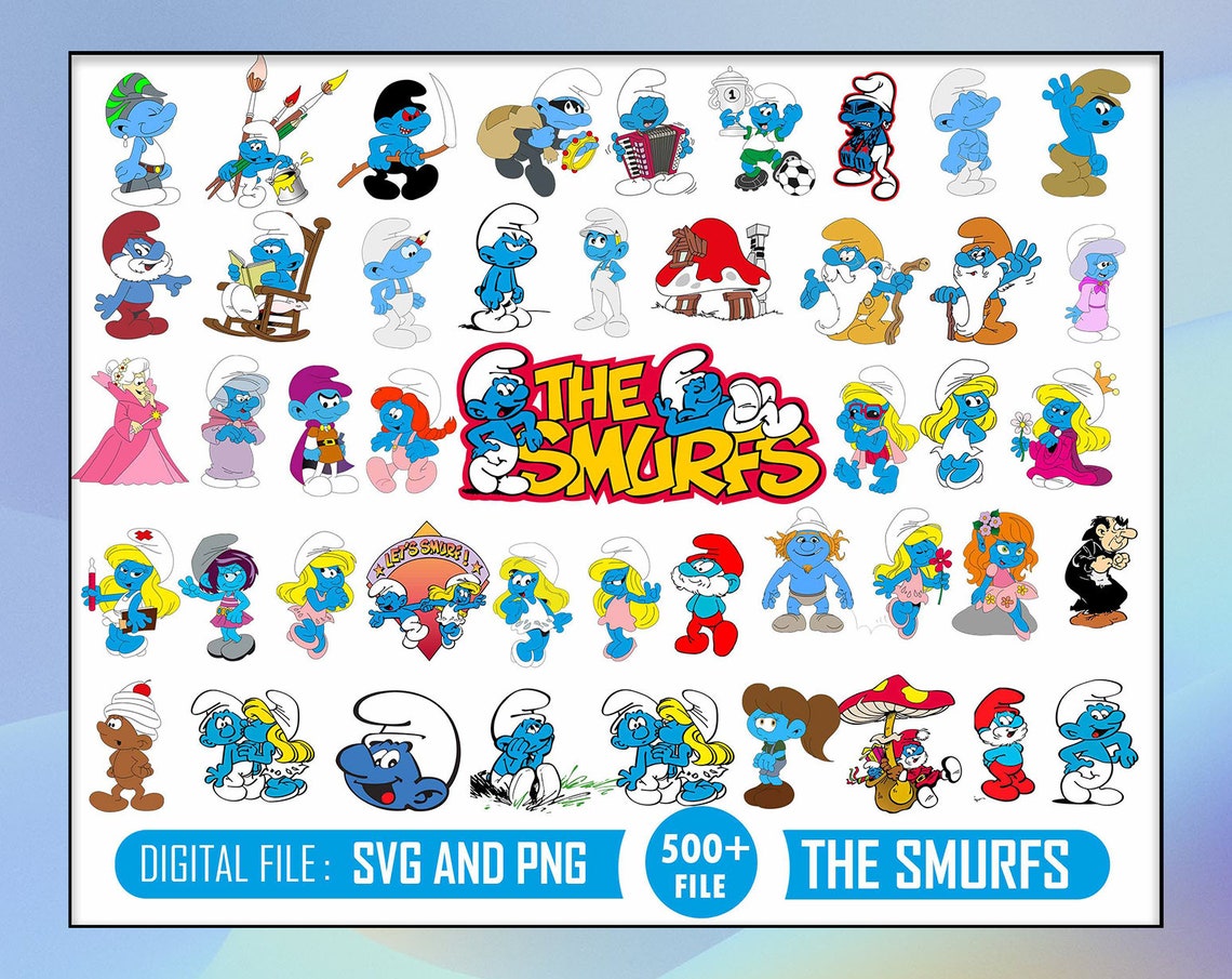 500 Smurfs SVG Bundle, Smurfs Font SVG Files for Cricut, Smurfs Cut ...