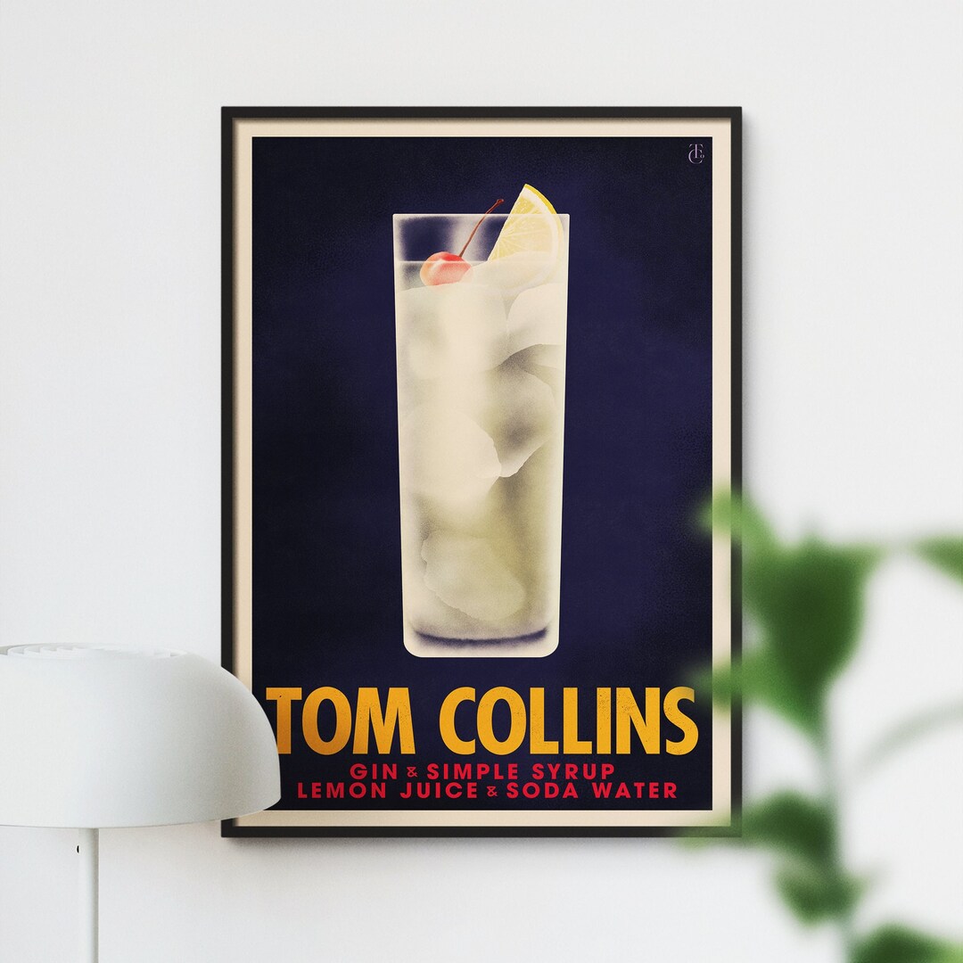 Tom Collins Cocktail Poster, Vintage Style Cocktail Print, Retro Bar ...