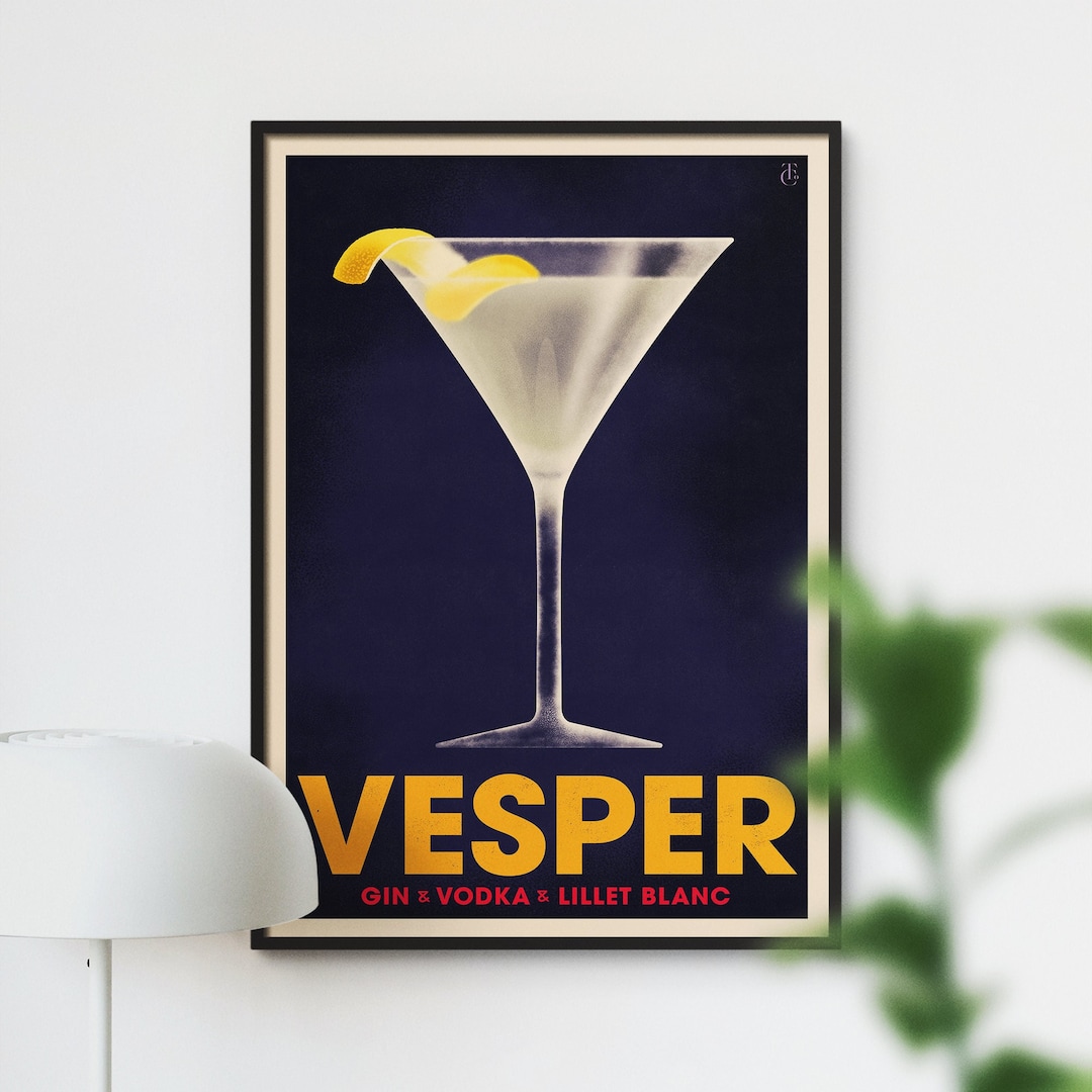 Vesper Cocktail Poster, Vesper Martini Vintage Style Print, Classic ...