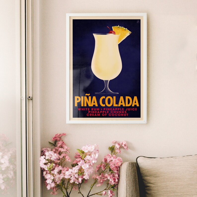 Pina Colada Cocktail Poster, Vintage Style Piña Colada Print, Cocktail ...