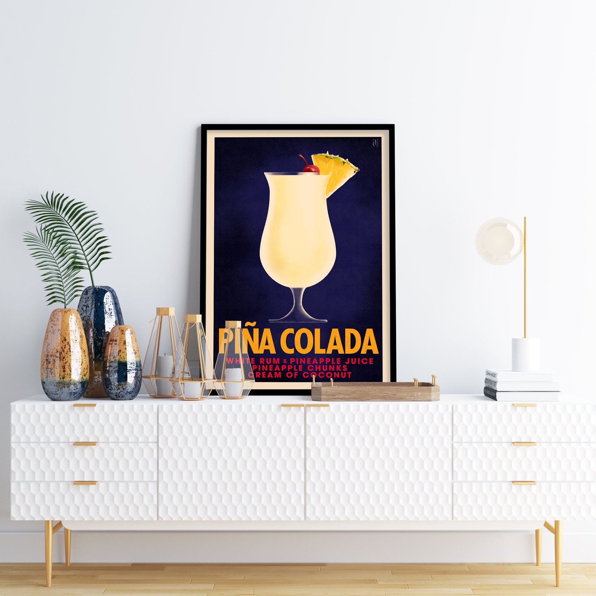 Pina Colada Cocktail Poster, Vintage Style Piña Colada Print, Cocktail ...