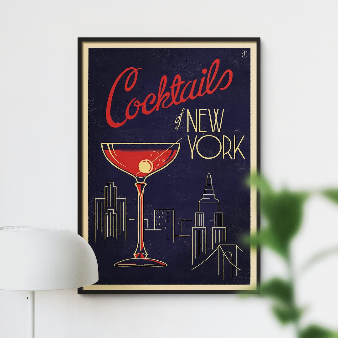 New York Cocktail Poster, Vintage Style Cocktail Print NYC, Retro New ...