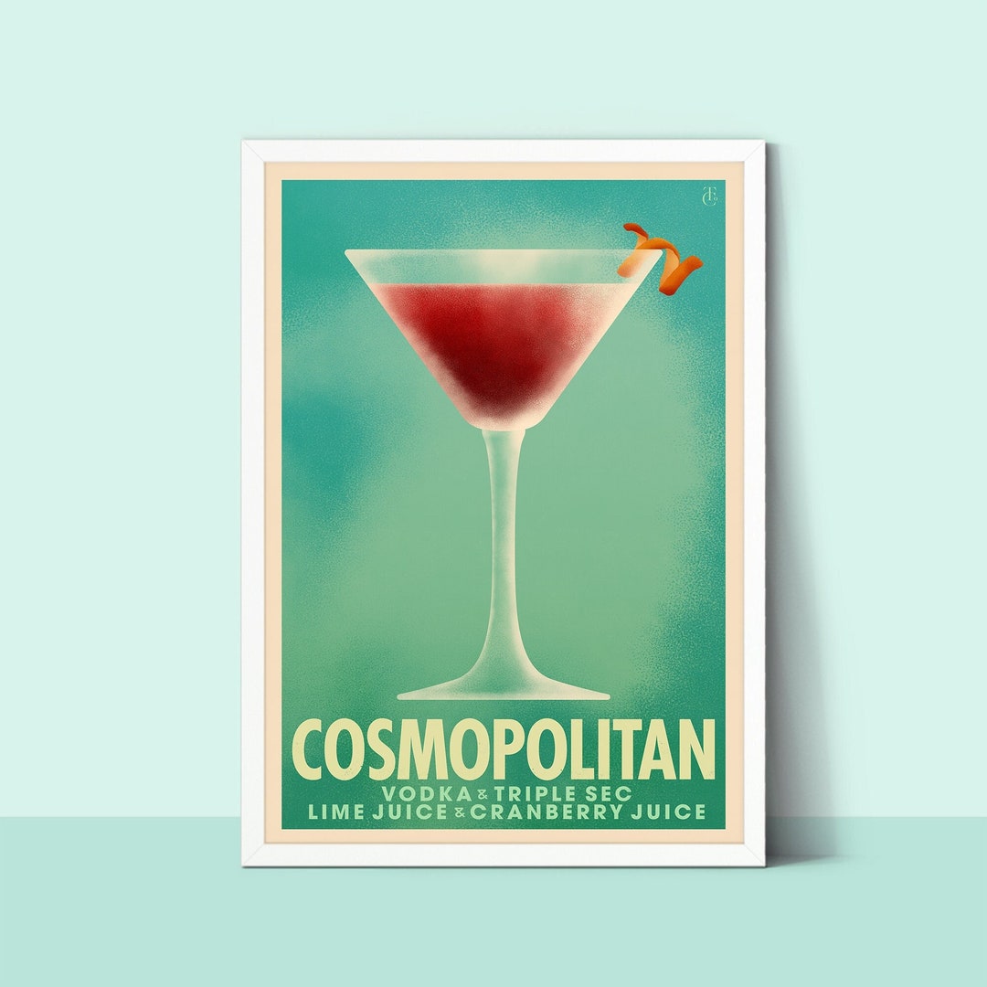 Cosmopolitan Cocktail Poster, Cocktail Poster, Colorful Kitchen Art ...