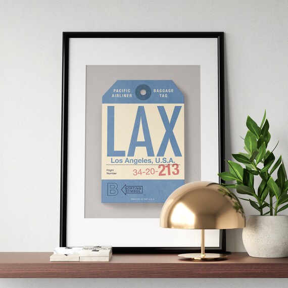 LAX Airport Print Los Angeles Poster LAX Baggage Tag Art | Etsy