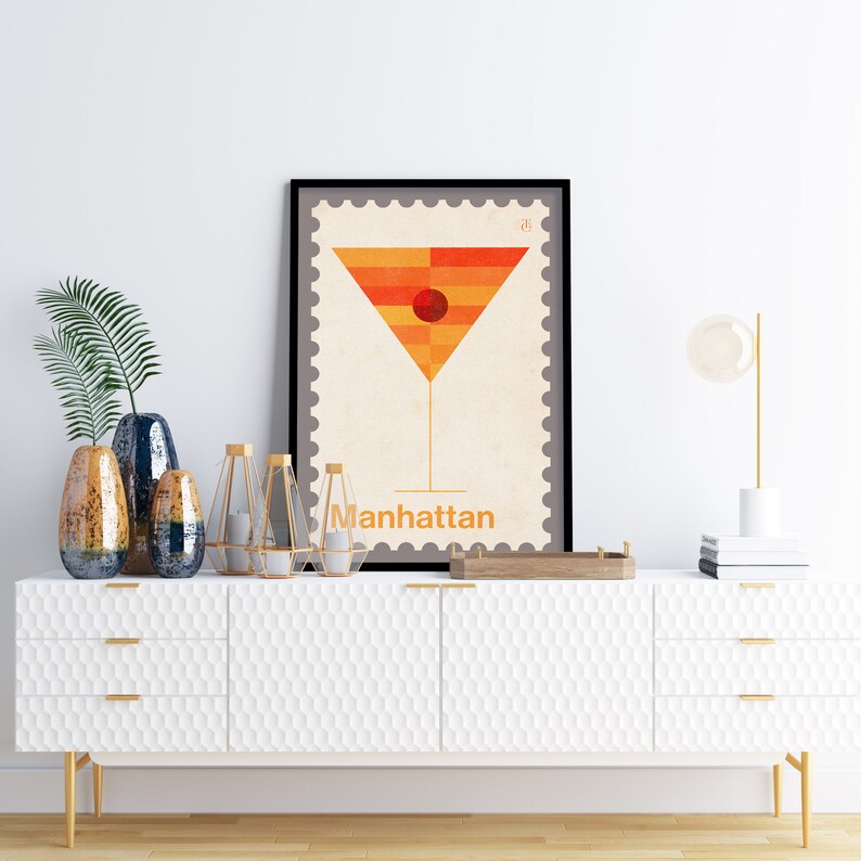 Distinctive Manhattan Cocktail Print, Vintage Style Cocktail Poster ...