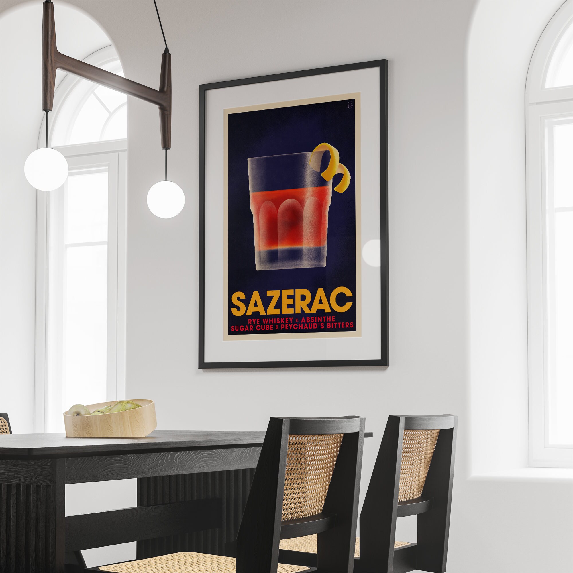 Sazerac Cocktail Poster, Vintage Style Cocktail Print, Whiskey Cocktail ...