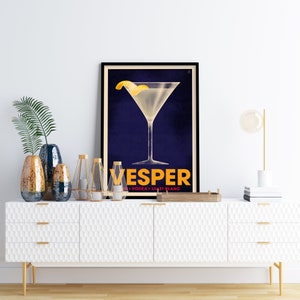 Vesper Cocktail Poster, Vesper Martini Vintage Style Print, Classic ...