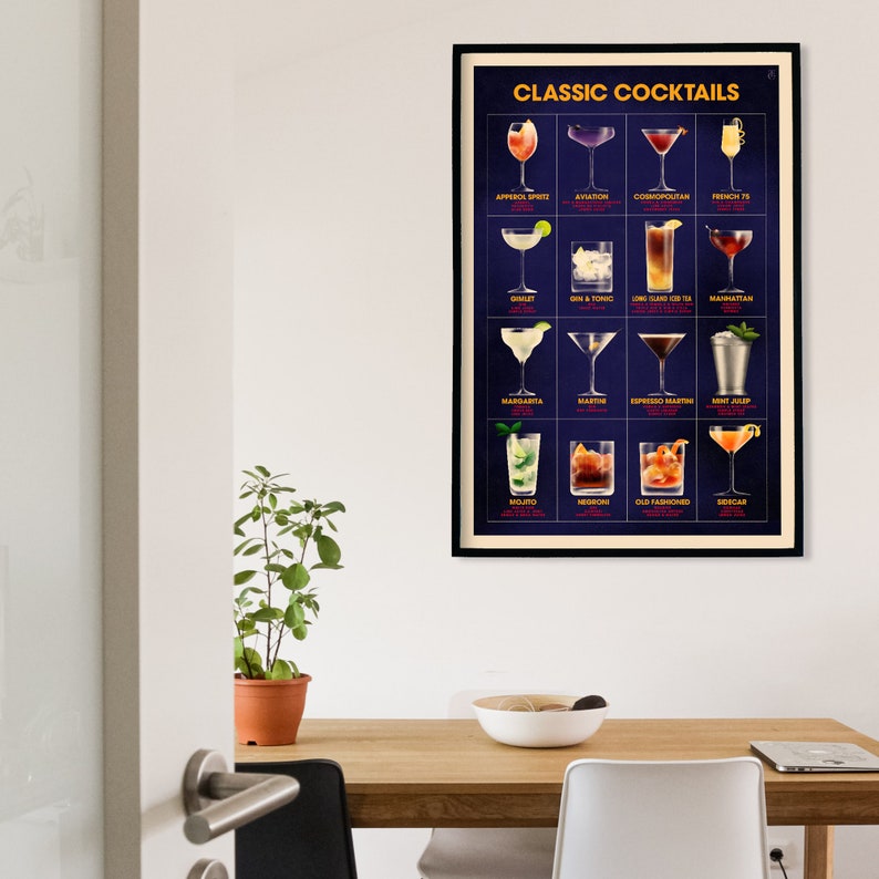 Classic Cocktails Poster - Perfect for Bar Carts, Vintage Cocktail ...