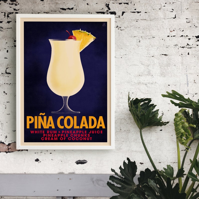 Pina Colada Cocktail Poster, Vintage Style Piña Colada Print, Cocktail ...