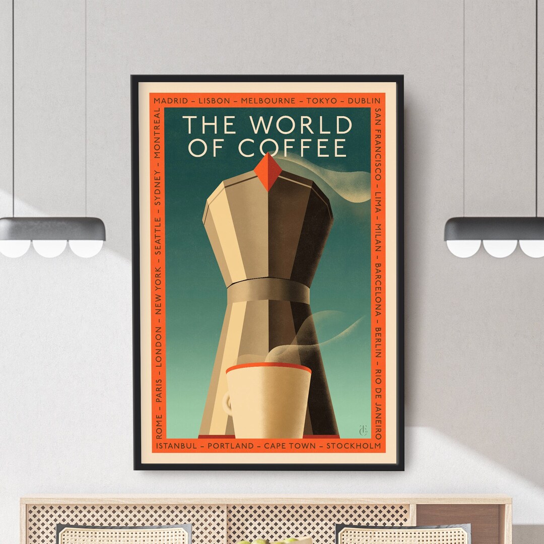 World of Coffee Print, Art Deco Coffee Poster, Coffee Station Wall Art ...