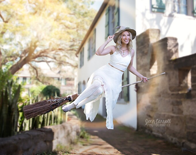 2 Witch Broom Flying Halloween Fall Autumn Digital Background Backdrop ...