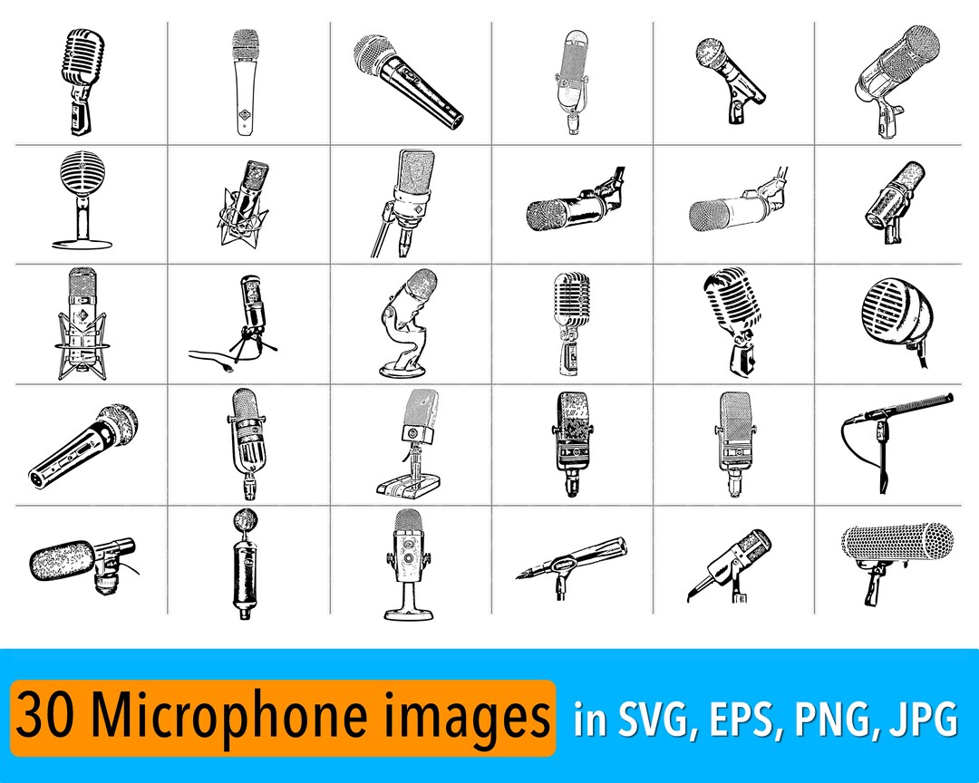 30 Microphones SVG Bundle. Vector Graphics Bundle Includes Svg, Png ...