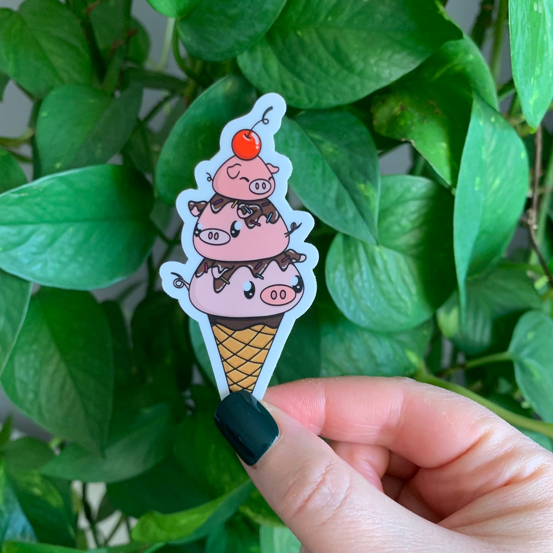 Triple Stack Piggy Ice Cream Cone, Three Scoops of Strawberry Pigs ...