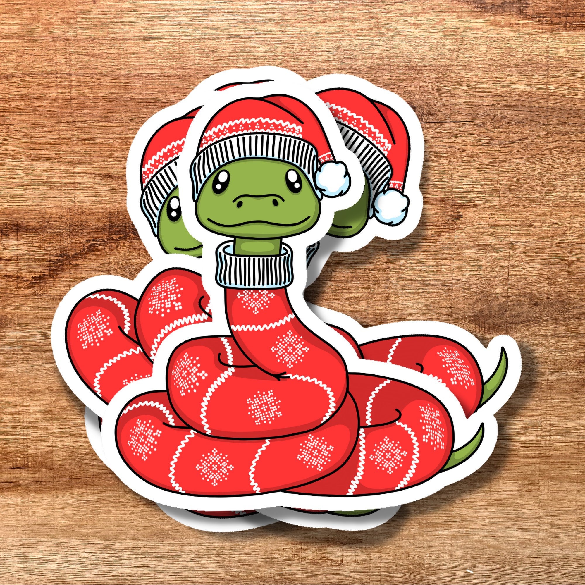 Cute Little Green Snake in a Cozy Red Sweater With Snowflake Design and ...