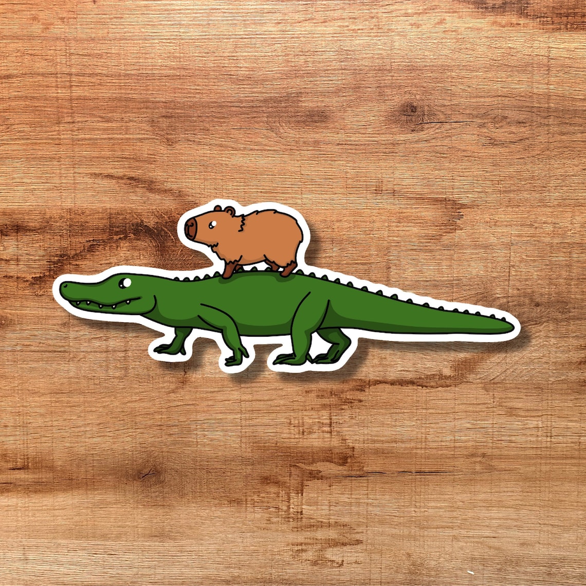 Capybara Riding an Alligator/crocodile Vinyl Sticker - Etsy