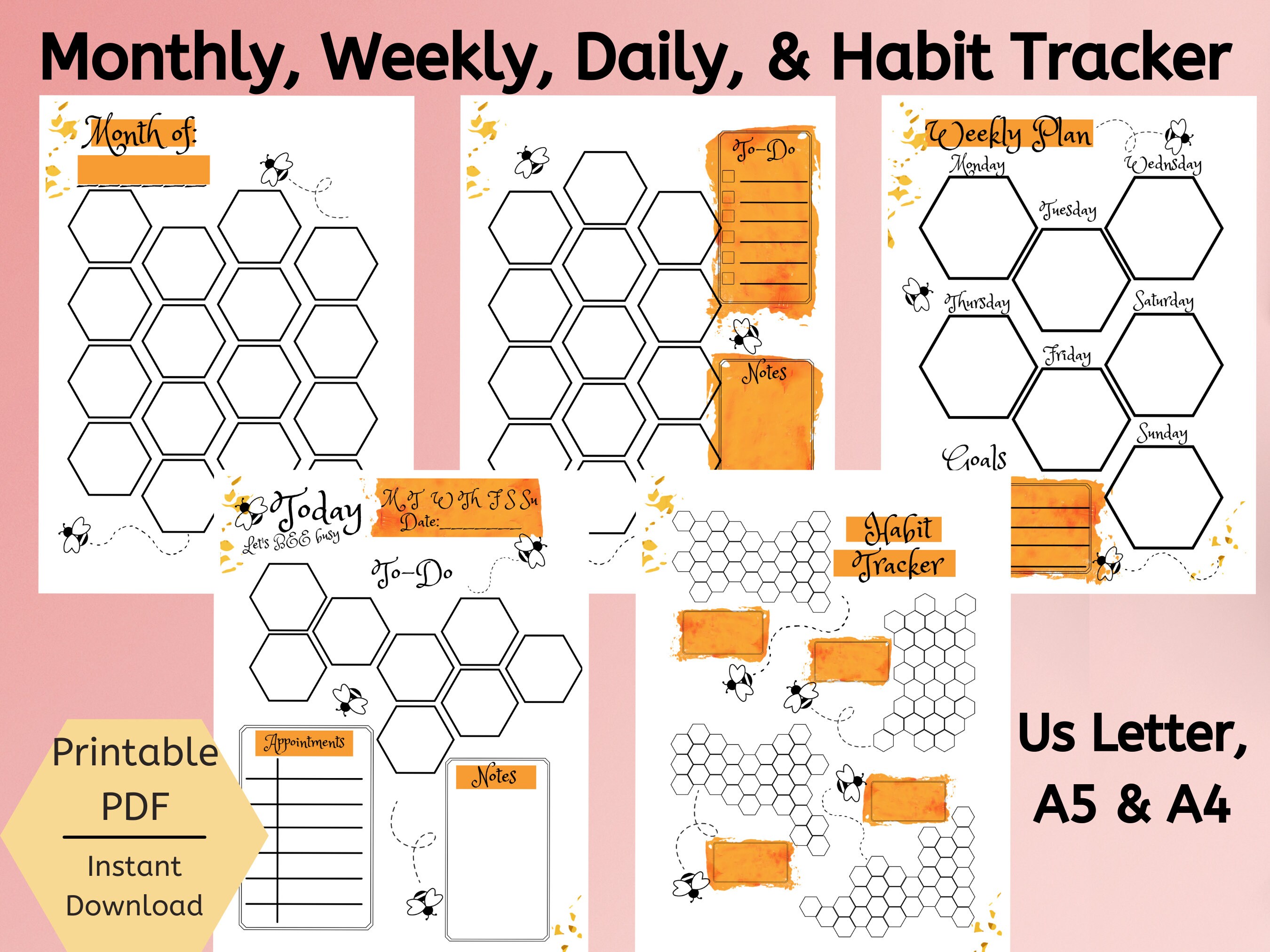 Bumblebee Printable Planner Pack Bundle Monthly Weekly - Etsy