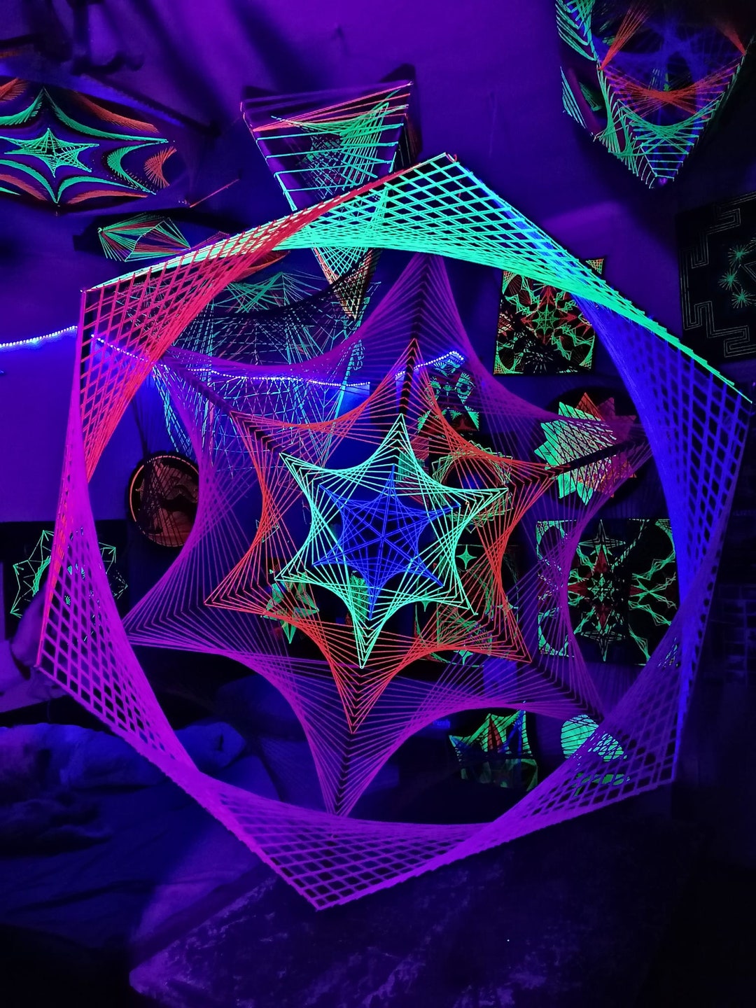 Hexagon Original : UV String Art Psychedelic Wall Decor - Etsy