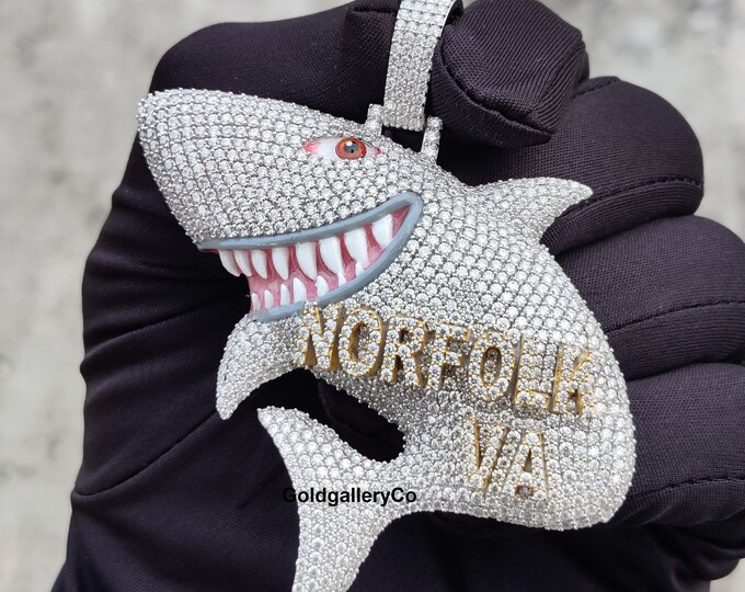 Iced Out Shark VVS Moissanite Diamond Pendant, Customized Jewelry ...