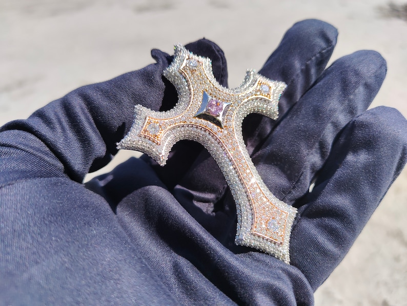 Custom Cross Iced Out Pendant 925 Sterling Silver CZ/ - Etsy