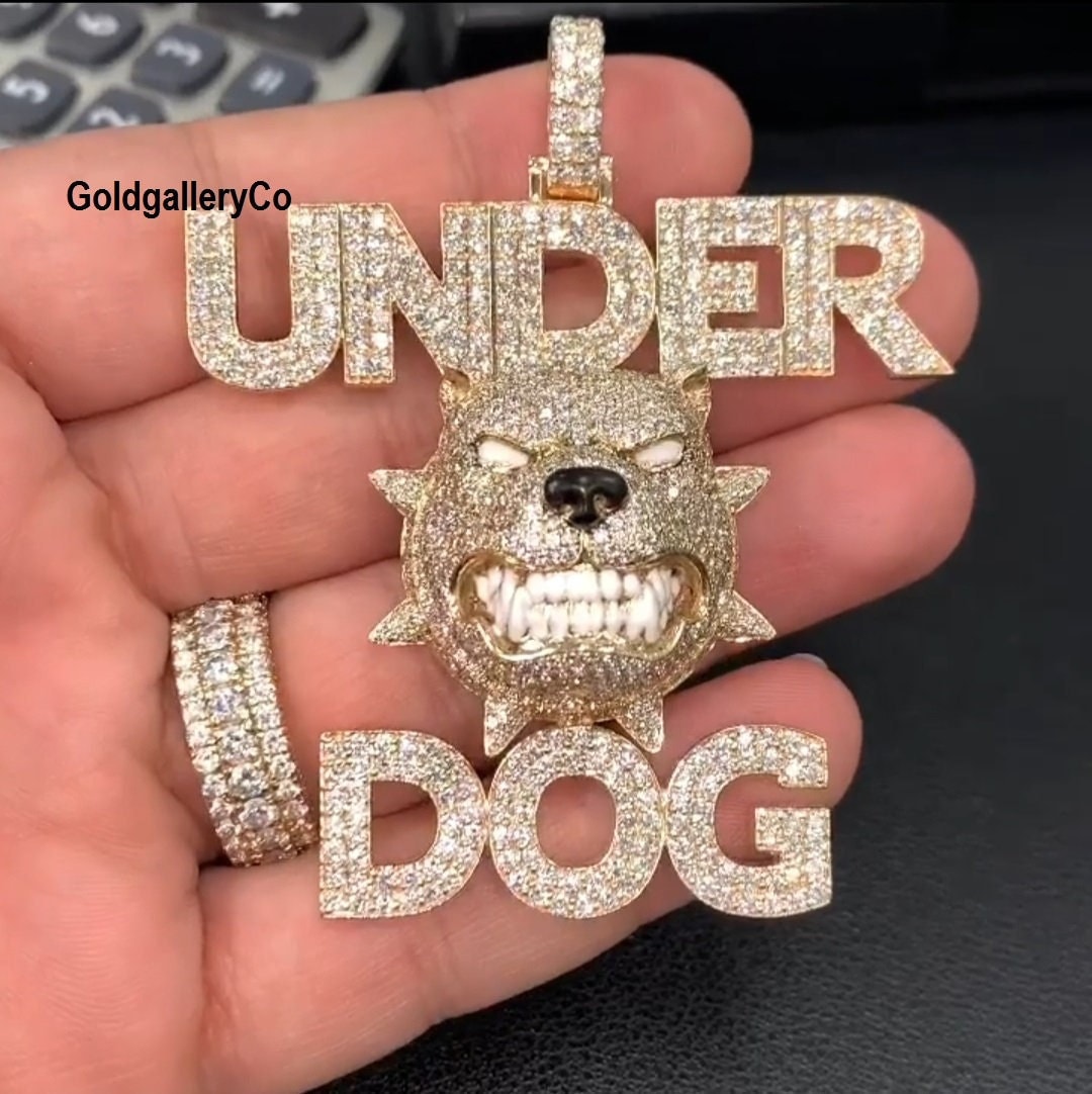 Custom Moissanite Iced Out Dog 3D Face Pendant, Silver VVS1 Moissanite ...