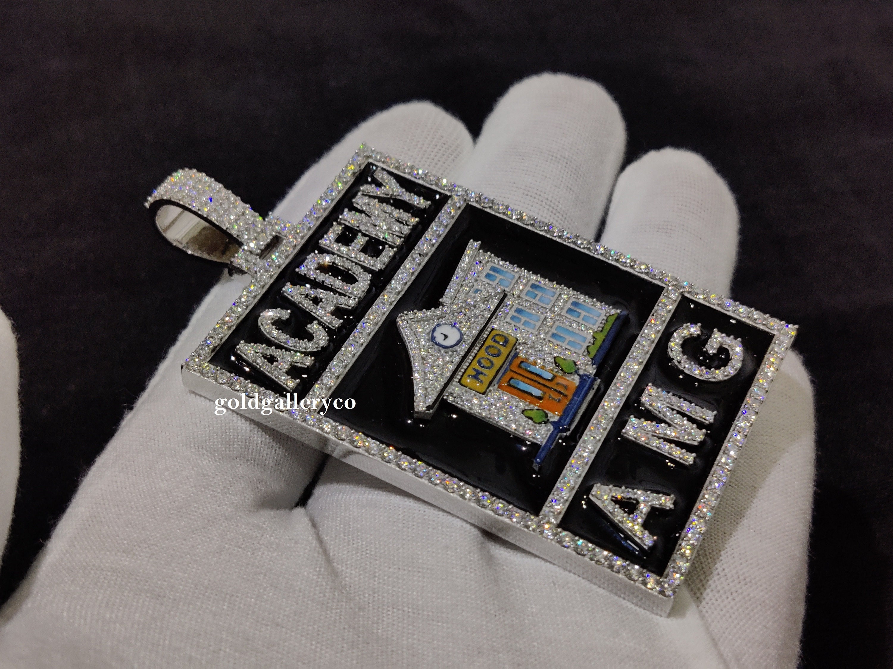 Custom Iced Out HOOD Dog Tag Logo Pendant 925 Sterling Silver CZ ...