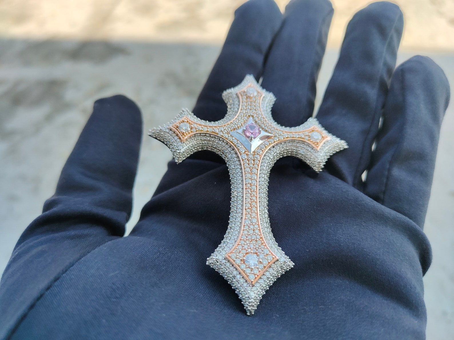 Custom Cross Iced Out Pendant 925 Sterling Silver CZ/ - Etsy