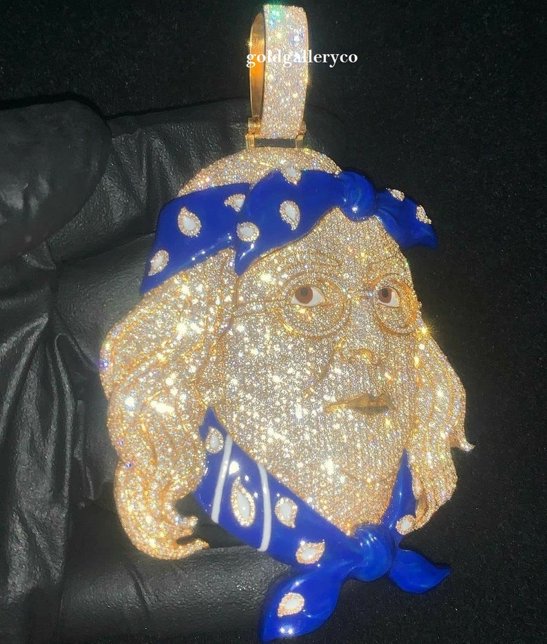 Customized Blue Benjamin Face Pendant 925 Sterling Silver Cz/moissanite ...