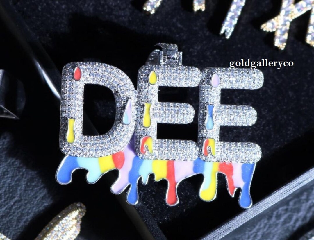 Custom Iced Out DEE Name Enamel Pendant in 925 Sterling Silver CZ ...