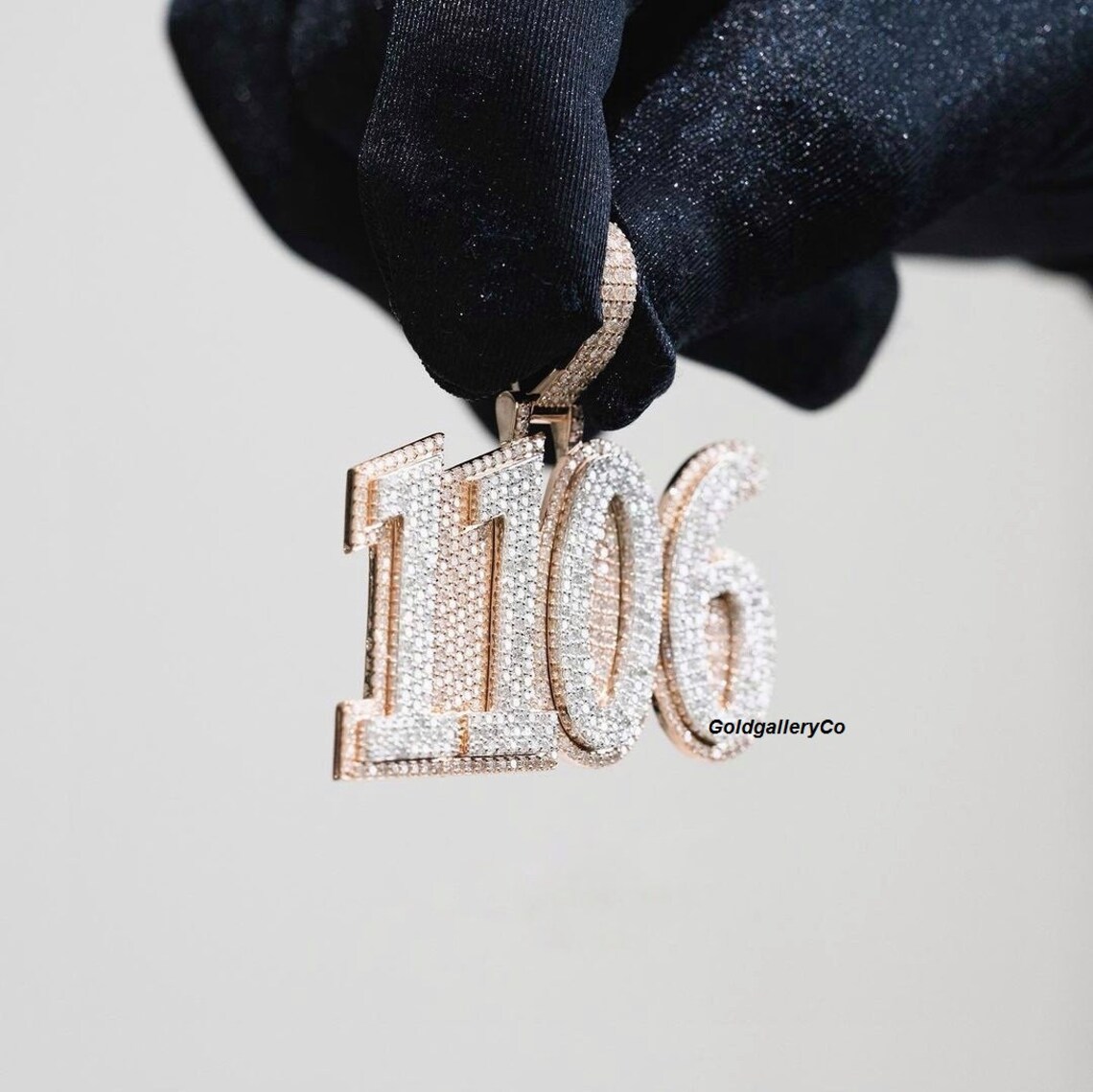 Custom Iced Out VVS1 Moissanite Number Pendant in Two Tone, Hip Hop ...