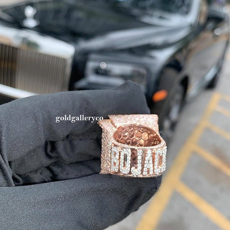 Custom Iced Out RR Name Men's Ring in 925 Sterling Silver CZ ...