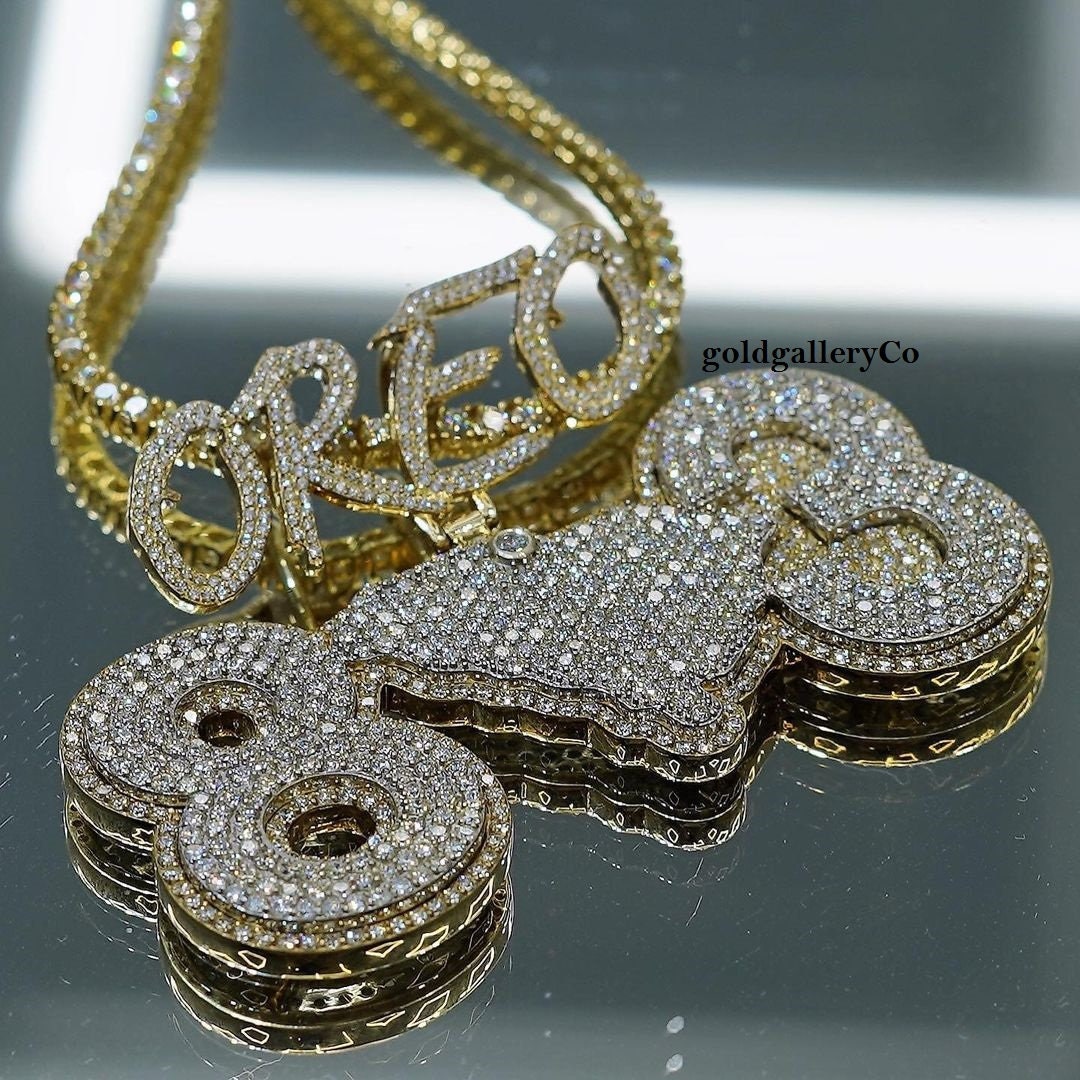 Custom Iced Out 803 Number With Map Pendant in 925 Sterling - Etsy