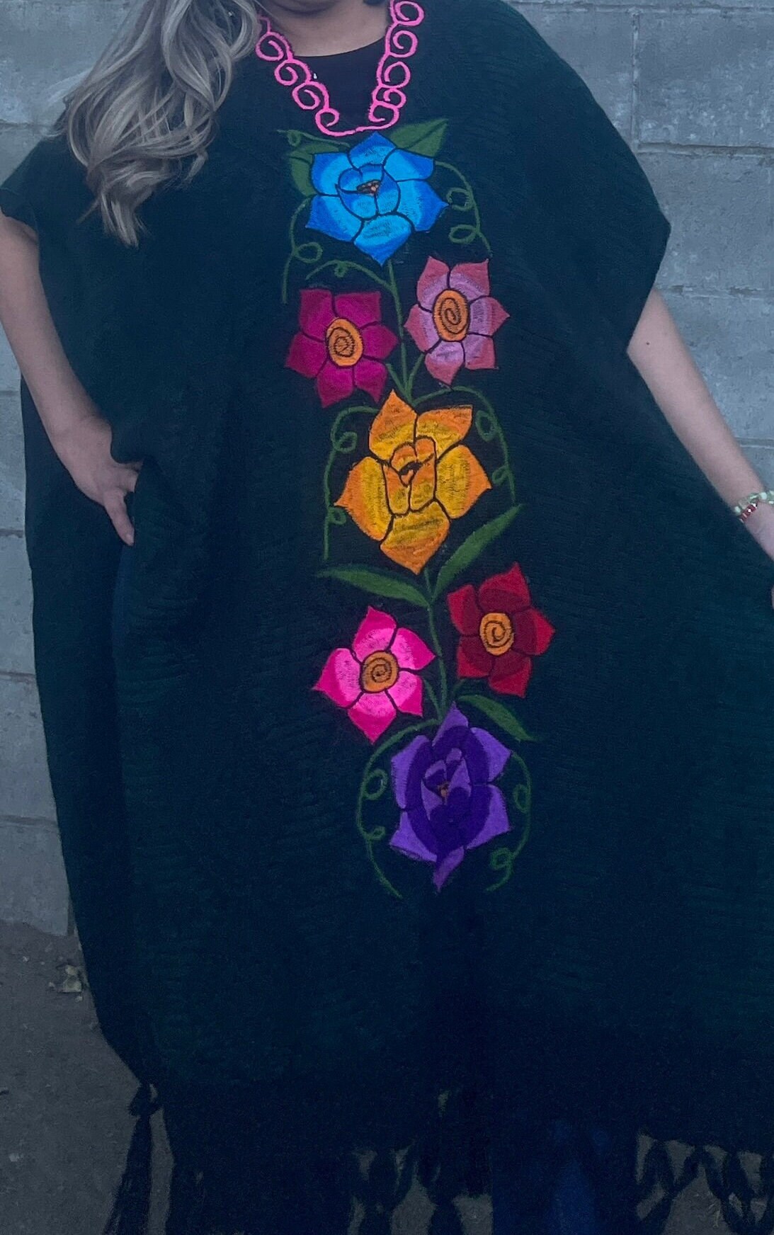 Embroidered Gaban Full Body, Long Floral Poncho, Mananitas Bordadas ...