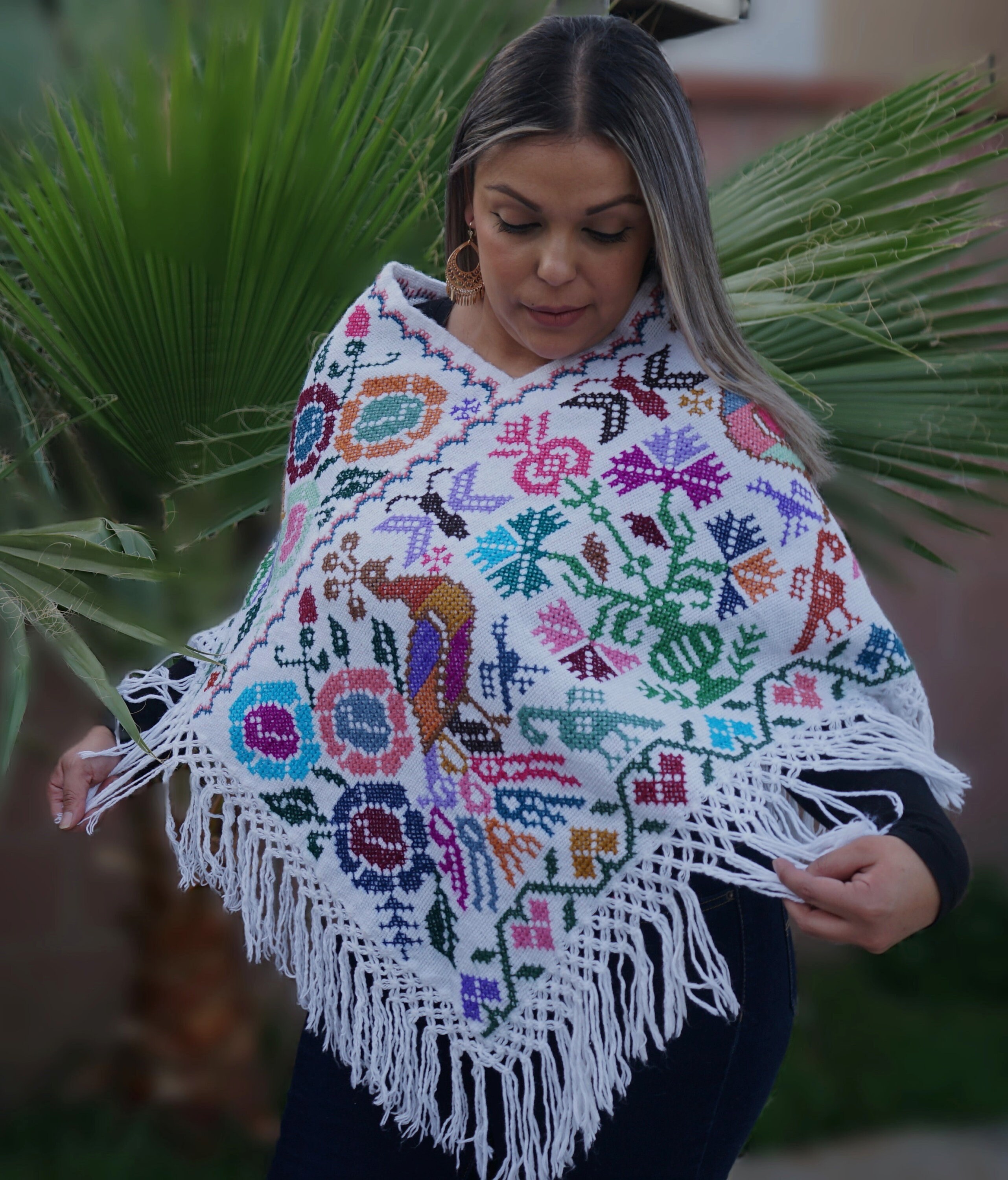 Hand Embroidered Mexican Poncho. Artisanal Mexican Poncho. Mexican ...