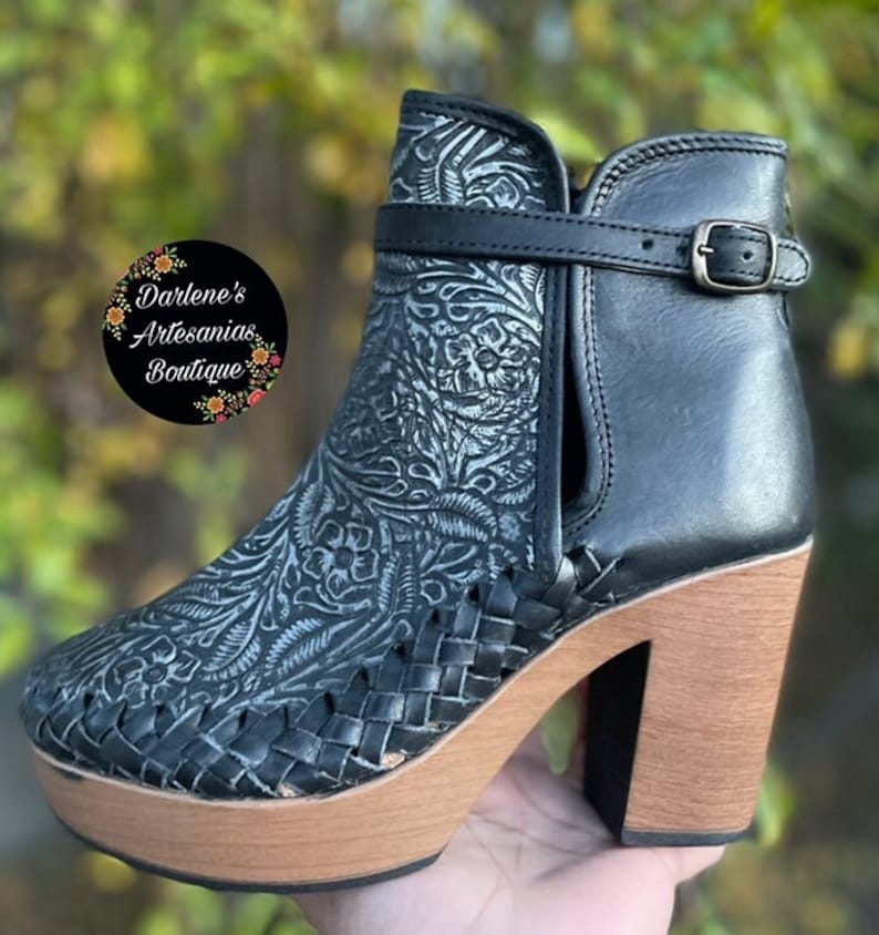 Leather Booties Hand Tooled Premium Leather Mexican Boots Ankle Boots ...