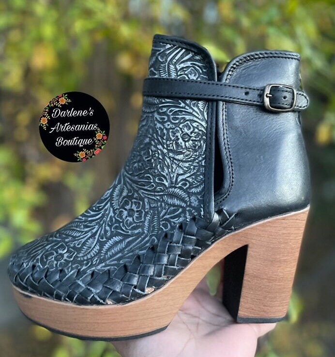 Leather Booties Hand Tooled Premium Leather Mexican Boots Ankle Boots ...
