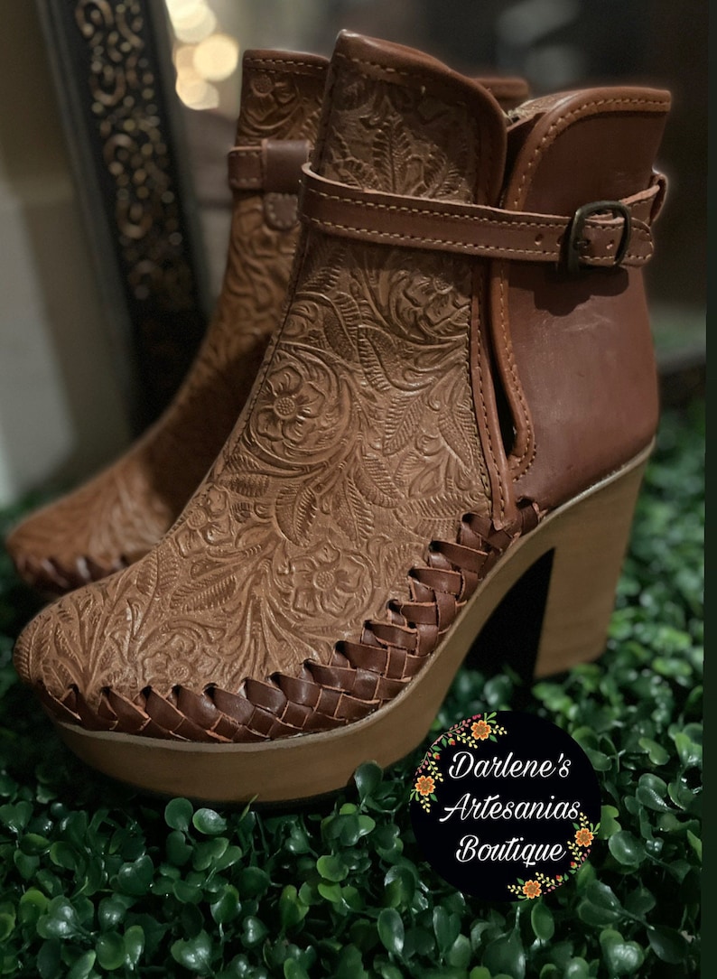 Leather Booties Hand Tooled Premium Leather Mexican Boots Ankle Boots ...