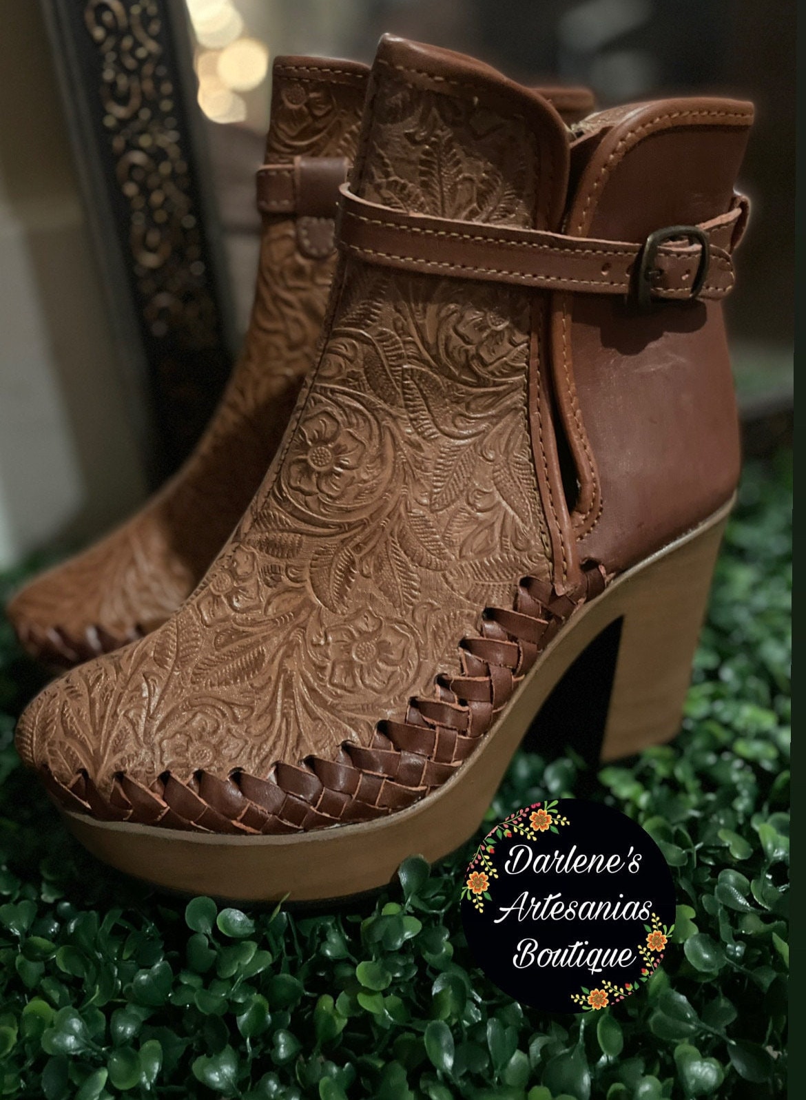 Leather Booties Hand Tooled Premium Leather Mexican Boots Ankle Boots ...