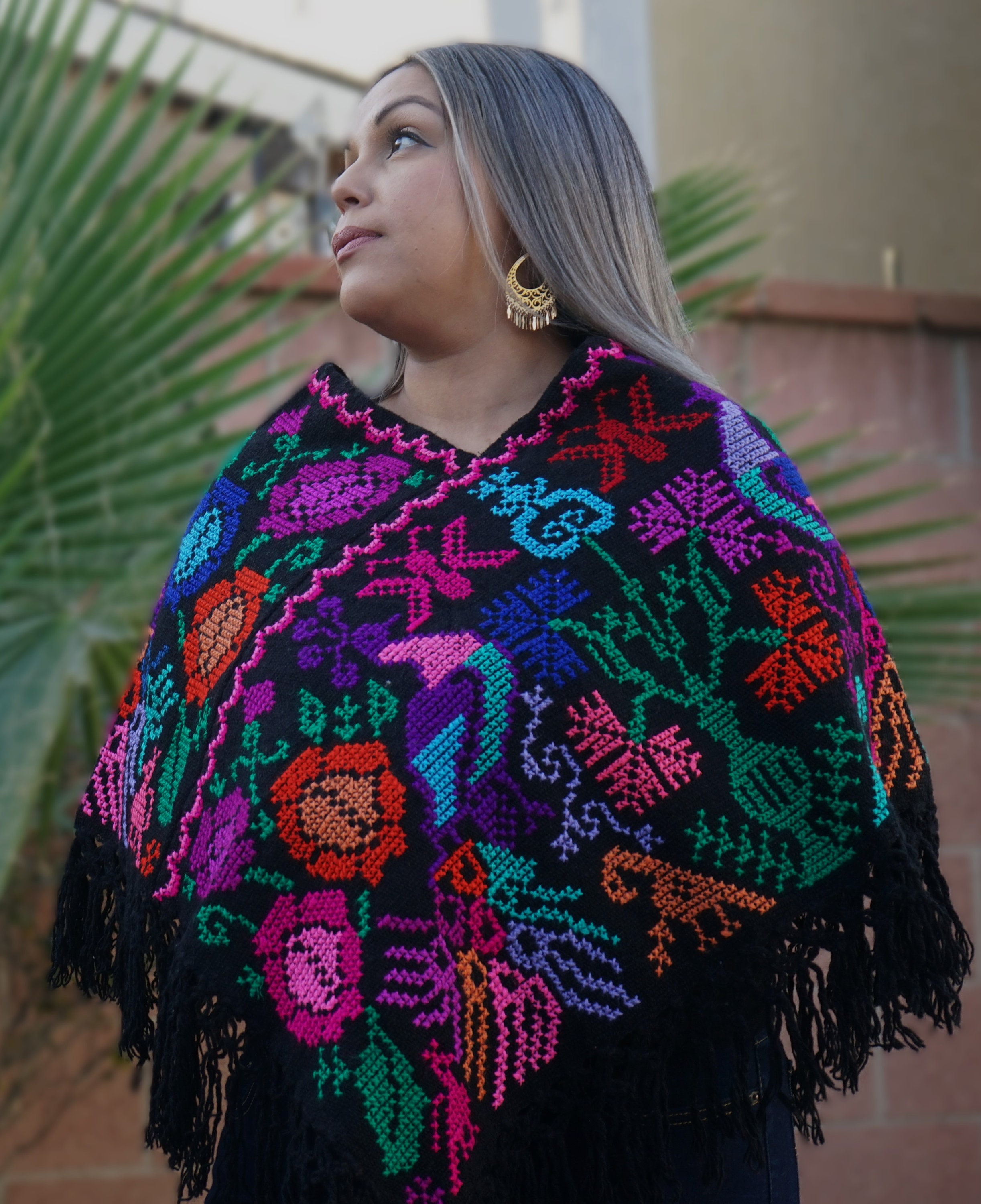 Hand Embroidered Mexican Poncho. Artisanal Mexican Poncho. Mexican ...