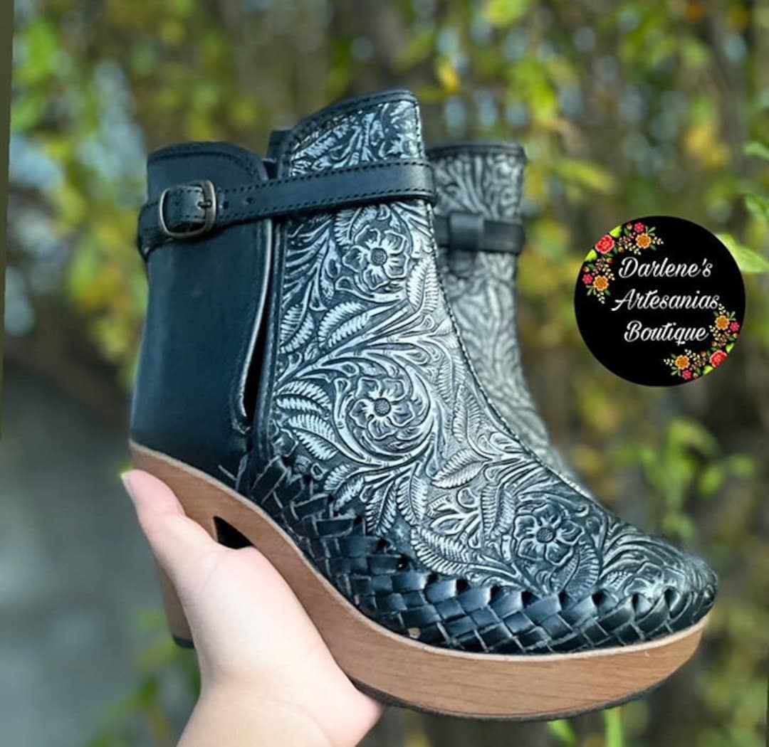 Leather Booties Hand Tooled Premium Leather Mexican Boots Ankle Boots ...