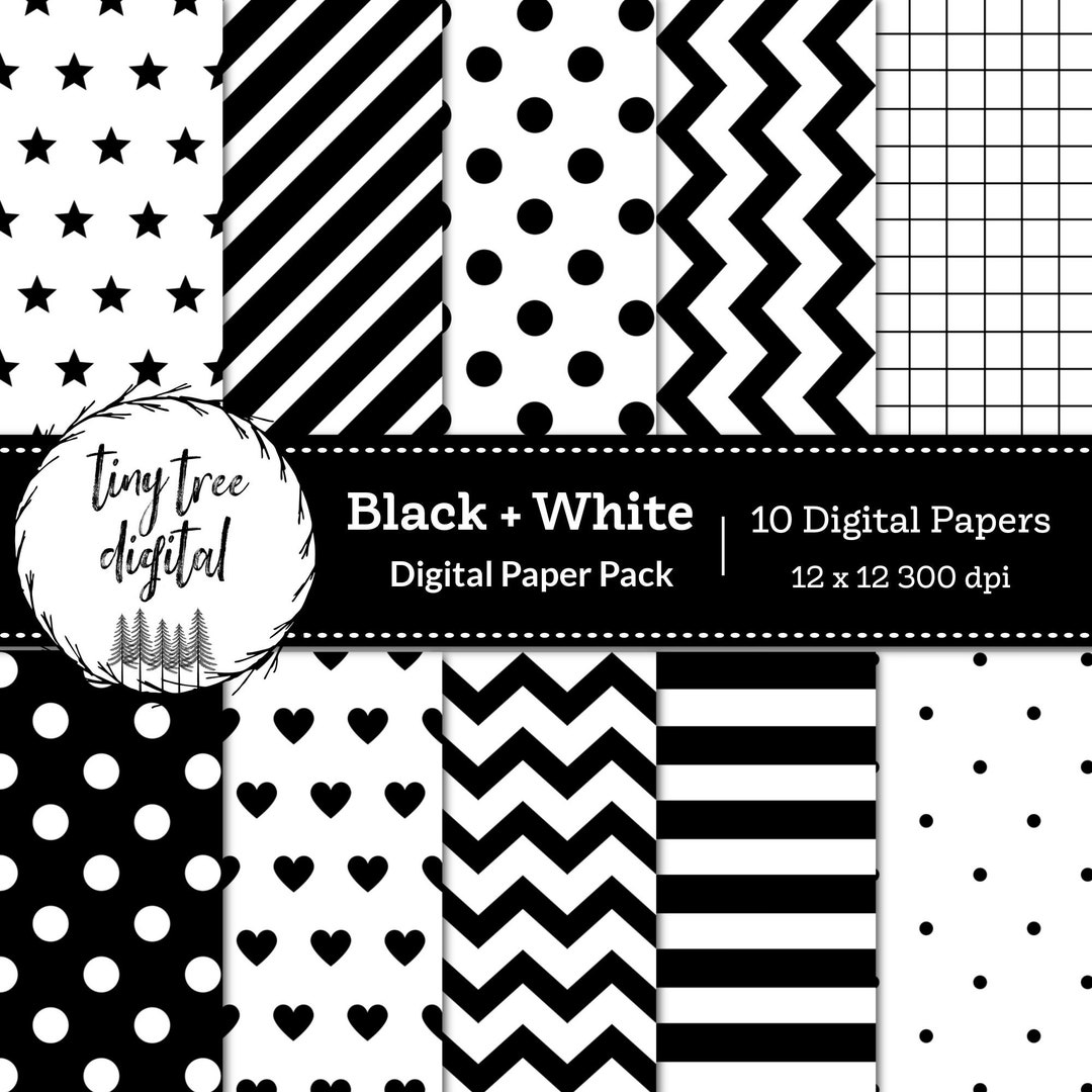 BLACK AND WHITE Digital Paper Backgrounds Patterns Digital Scrapbook ...