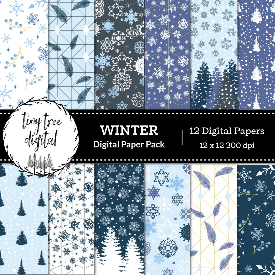 WINTER PATTERNS Digital Paper Backgrounds Digital Scrapbook Paper Snow ...