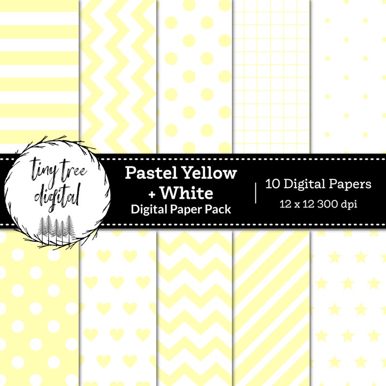 PASTEL YELLOW and WHITE Digital Paper Backgrounds Patterns Digital ...