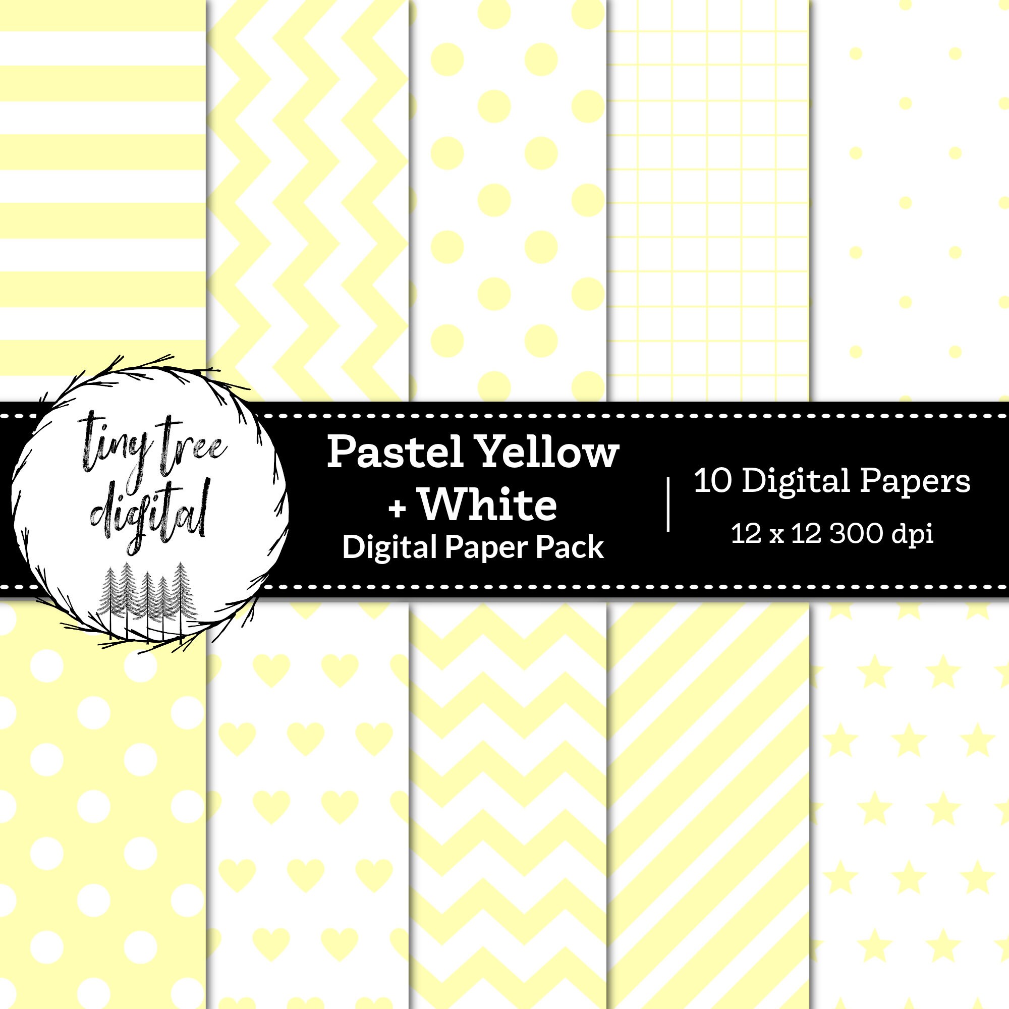 PASTEL YELLOW and WHITE Digital Paper Backgrounds Patterns Digital ...