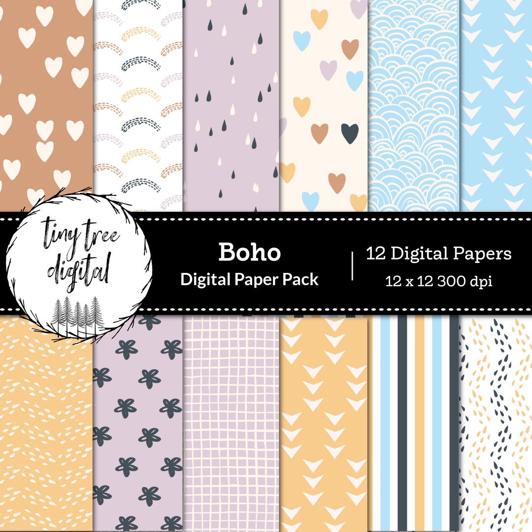Cute BOHO Digital Paper Backgrounds Patterns Digital Scrapbook Paper ...