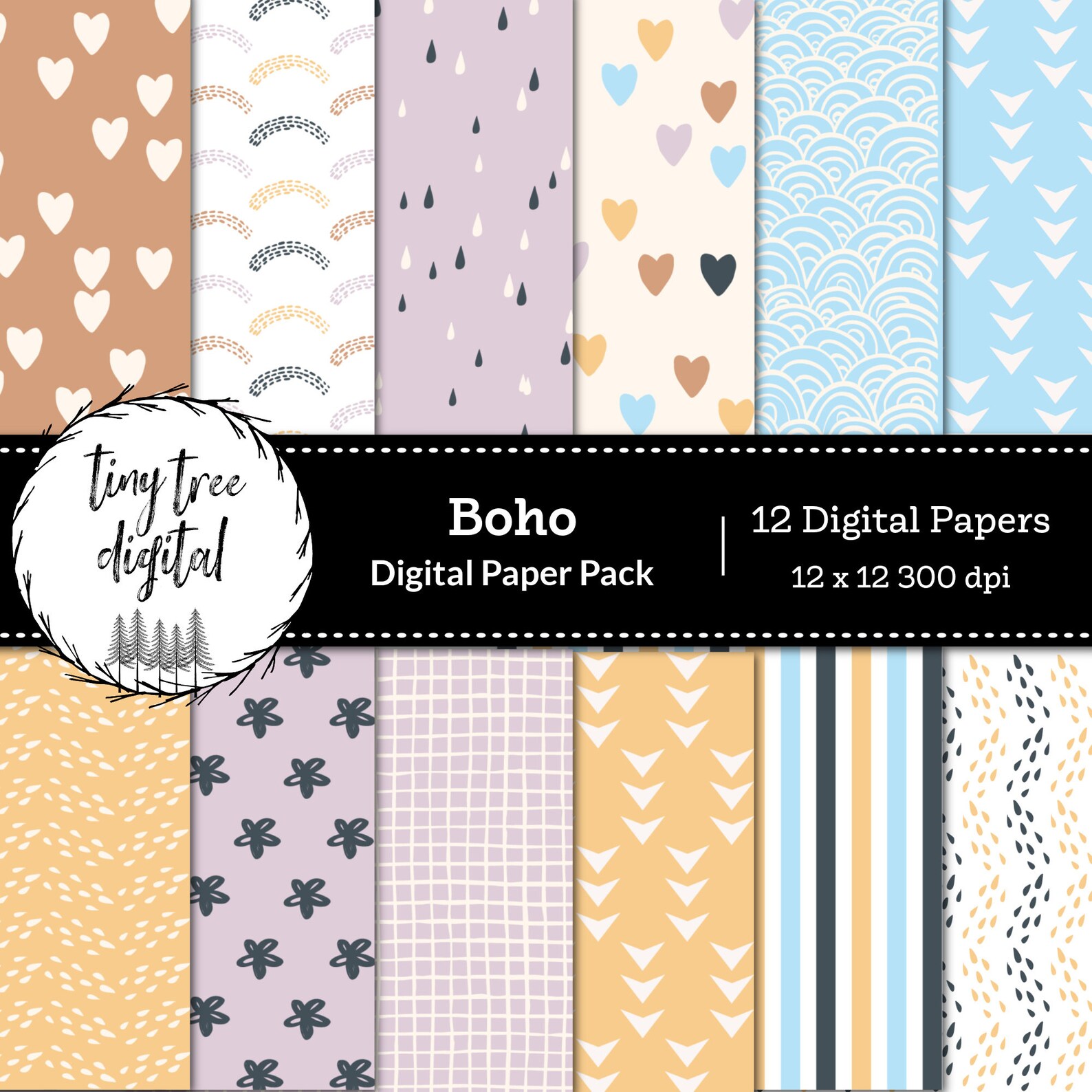 Cute BOHO Digital Paper Backgrounds Patterns Digital Scrapbook Paper ...