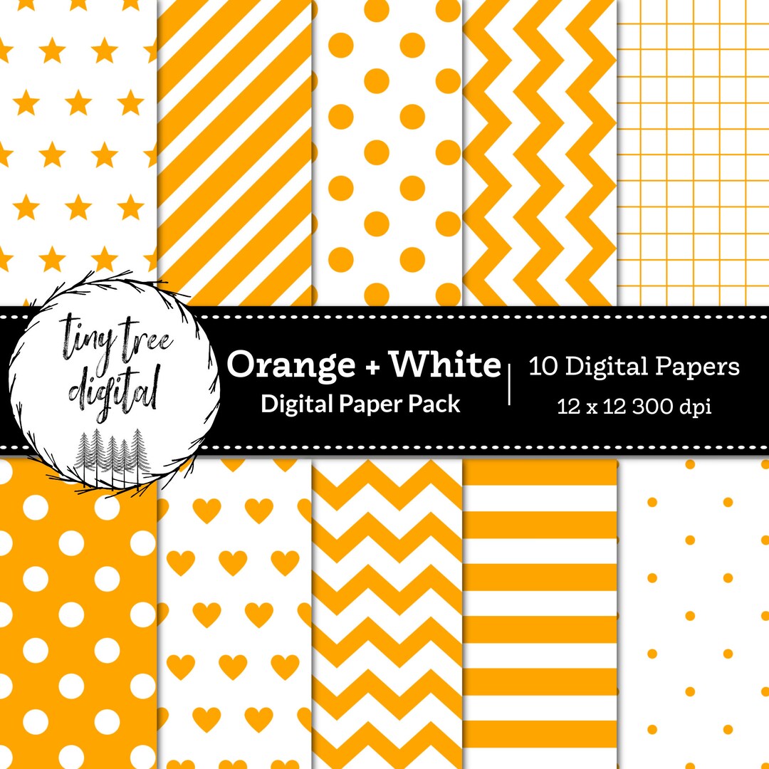 ORANGE AND WHITE Digital Paper Backgrounds Patterns | Digital Scrapbook ...